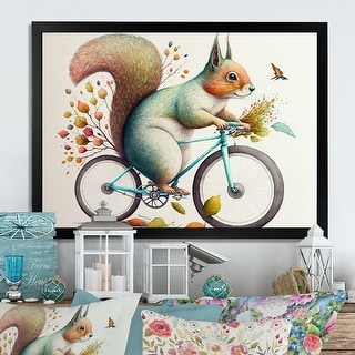 Designart "White Squirrel Ridning Bike" Animals Squirrel Framed Canvas Wall Art - Bed Bath ...